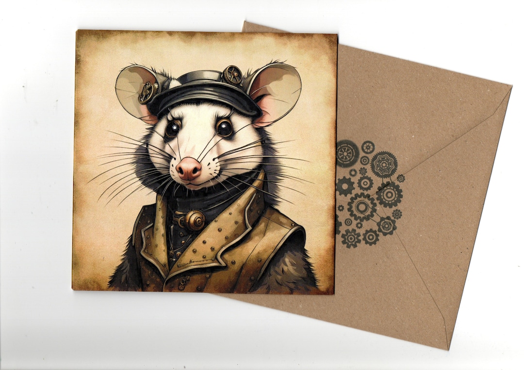 Steam Punk Opossum Art Portrait Card New 15x15cm With Envelope - Etsy
