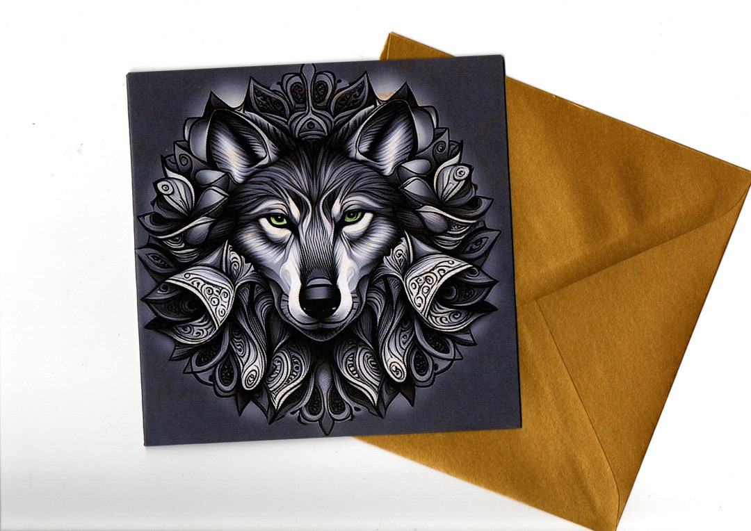 Wolf Art Portrait Card 15x15 With Envelope - Etsy