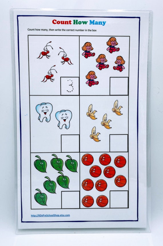 Counting How many Preschool/Homeschool Worksheets | Etsy