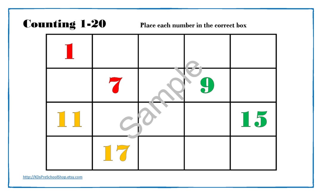 Hoja de trabajo de contar del 1 al 20 para niños pequeños de - Etsy España