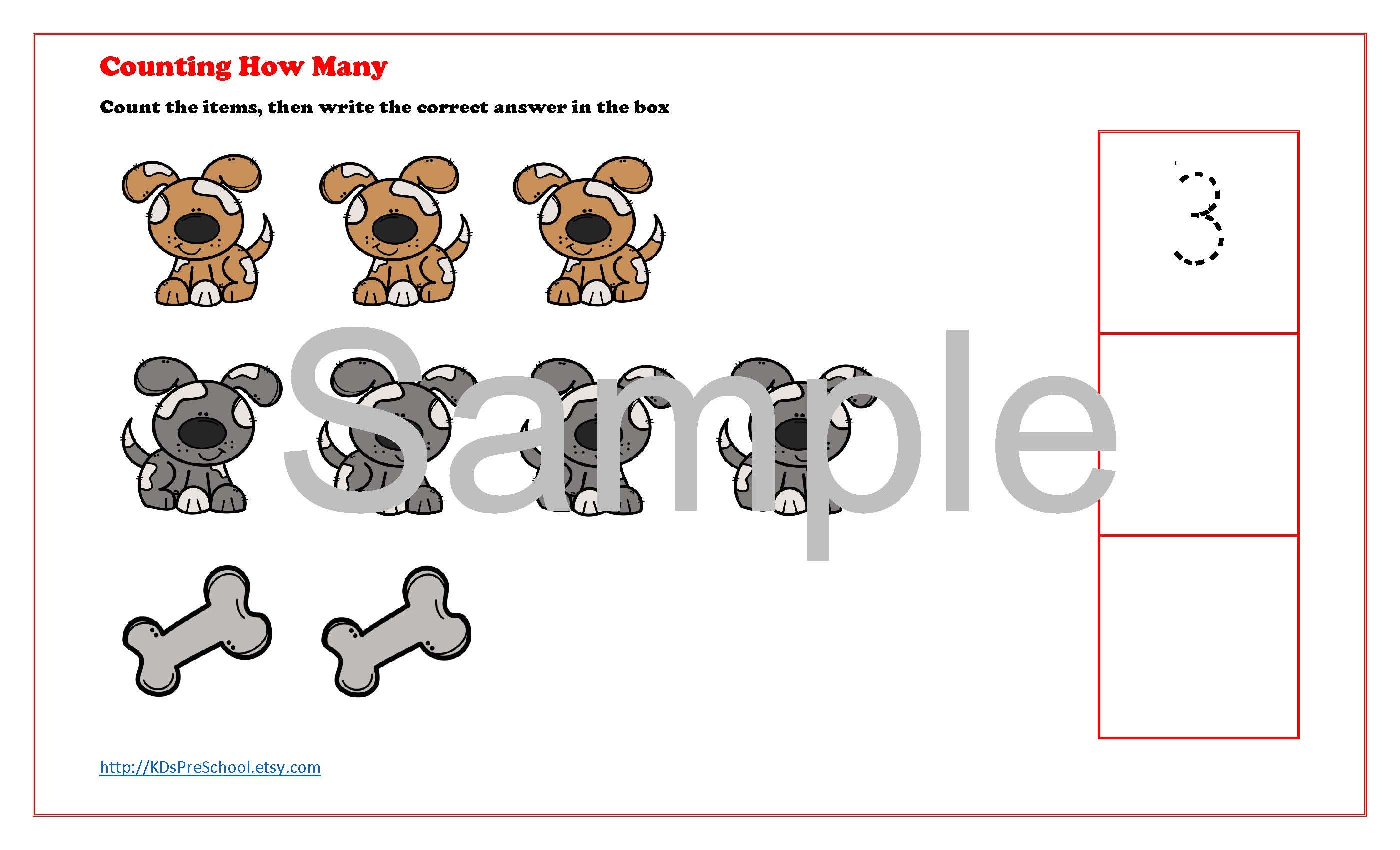Counting Puppies Preschool / Toddler / Home School Worksheets - Etsy