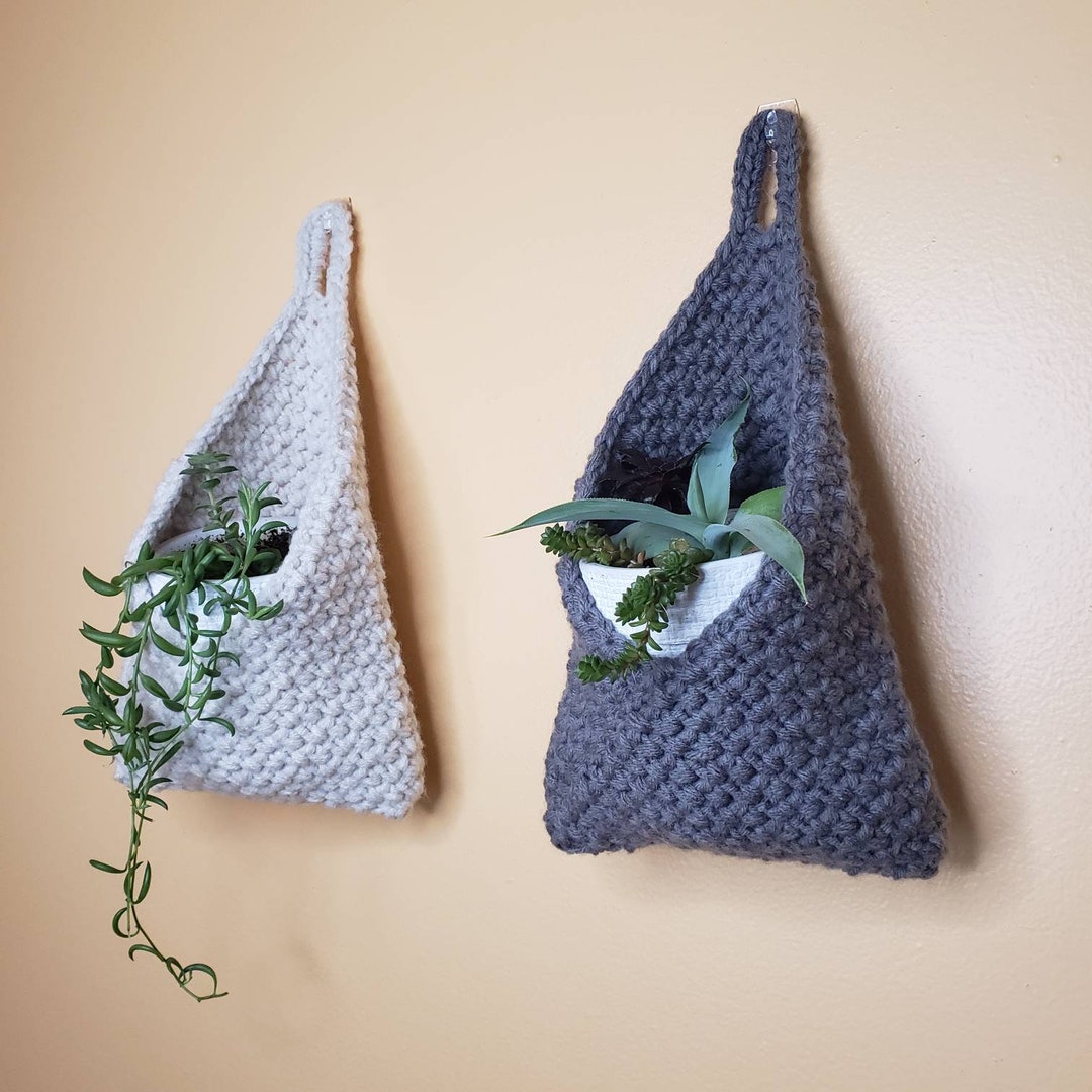 Crochet Hanging Wall Basket, Pocket Envelope Style Baskets in Multiple ...