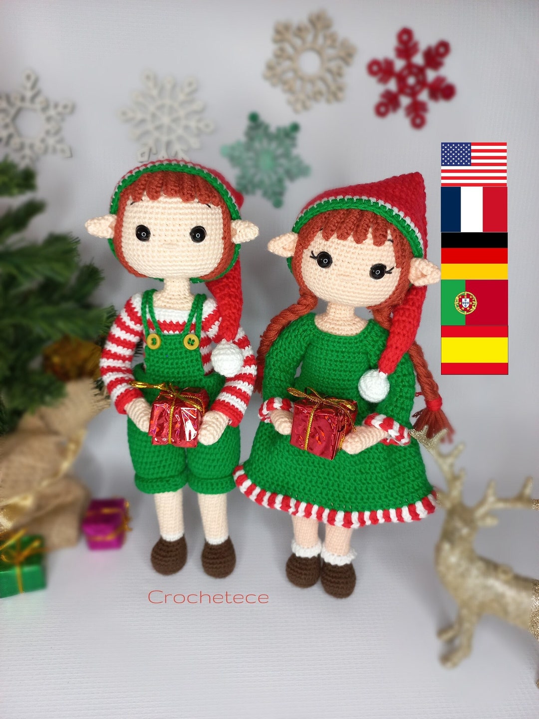 Crochet Pattern Doll Amigurumi Doll Crochet Elves / Elf and Reindeer ...