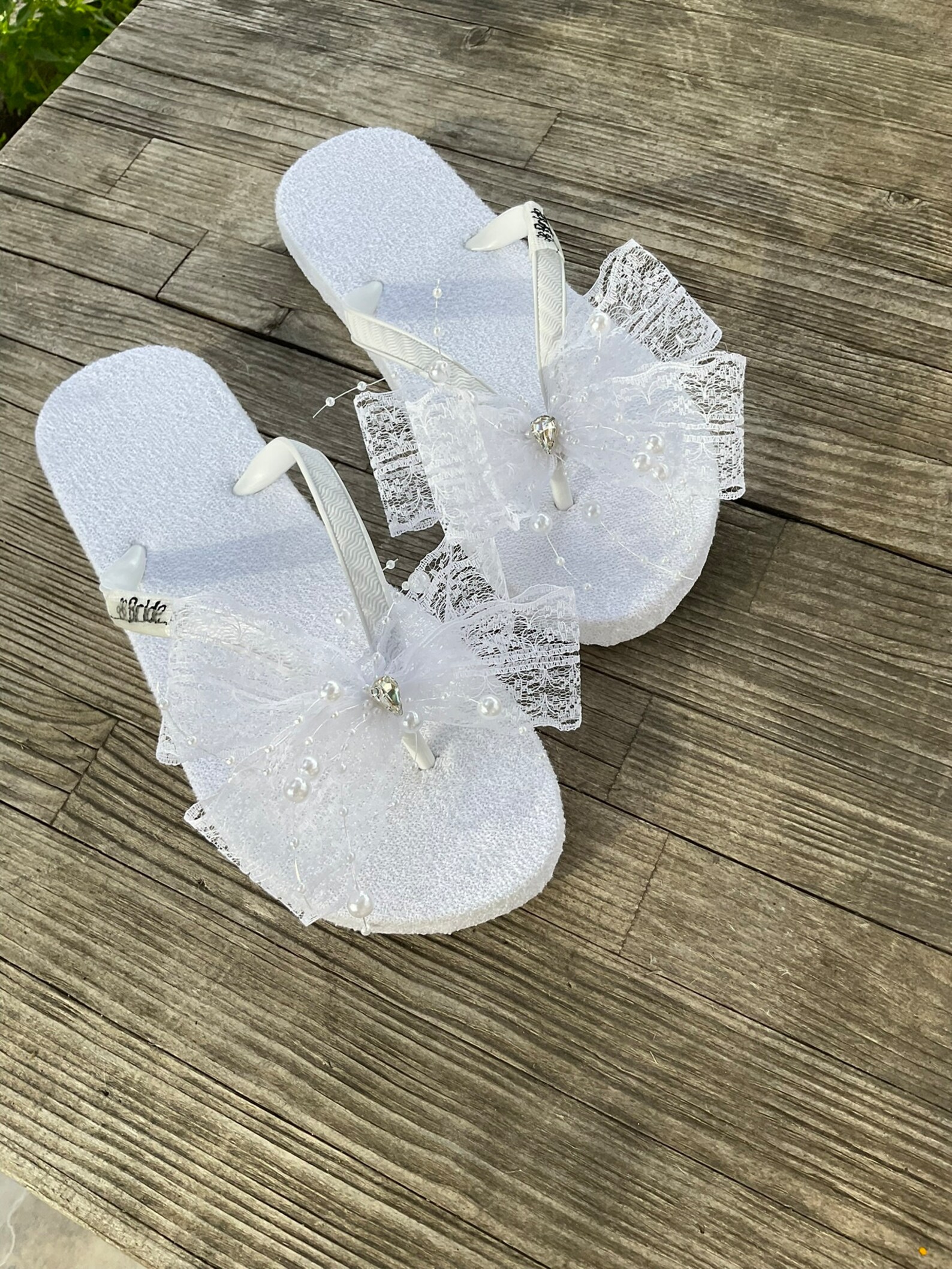 Lace Bow Wedding Custom Flip Flops: Beach Bridal Shoes - Etsy