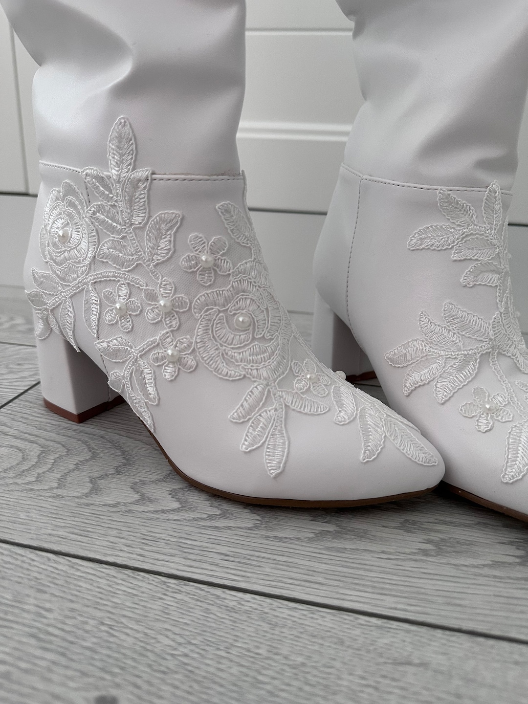 Lace Wedding Boots: Handmade Bridal Booties With Pearls - Etsy