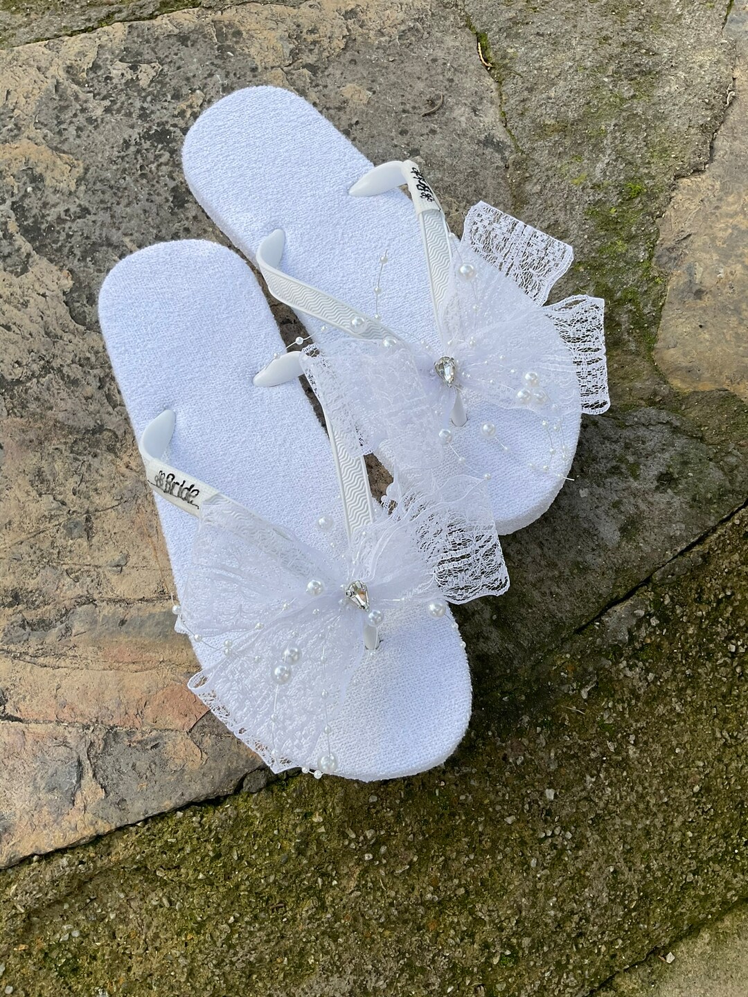 Lace Bow Wedding Custom Flip Flops: Beach Bridal Shoes - Etsy