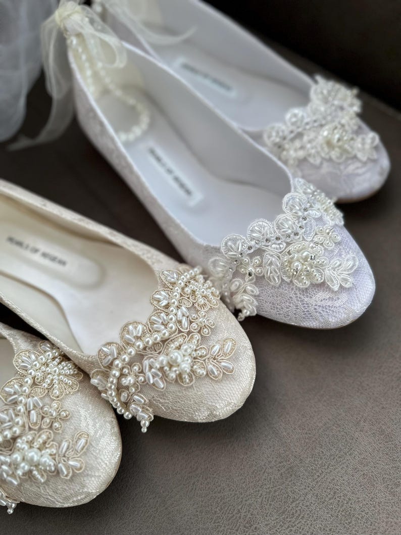 Hand-beaded French Lace Wedding Flats - Artisan Bridal Ballet Shoes ...