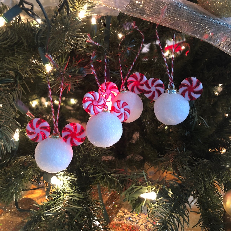 Set of Mini Peppermint Mickey Christmas Ornaments / Disney - Etsy