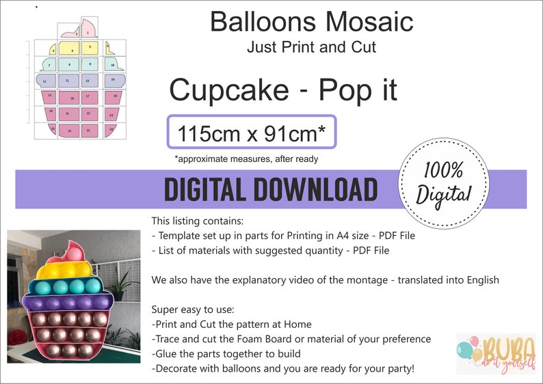 Kit With 3 Pop It Templates -heart, Ice Cream and Cupcake - Balloon ...