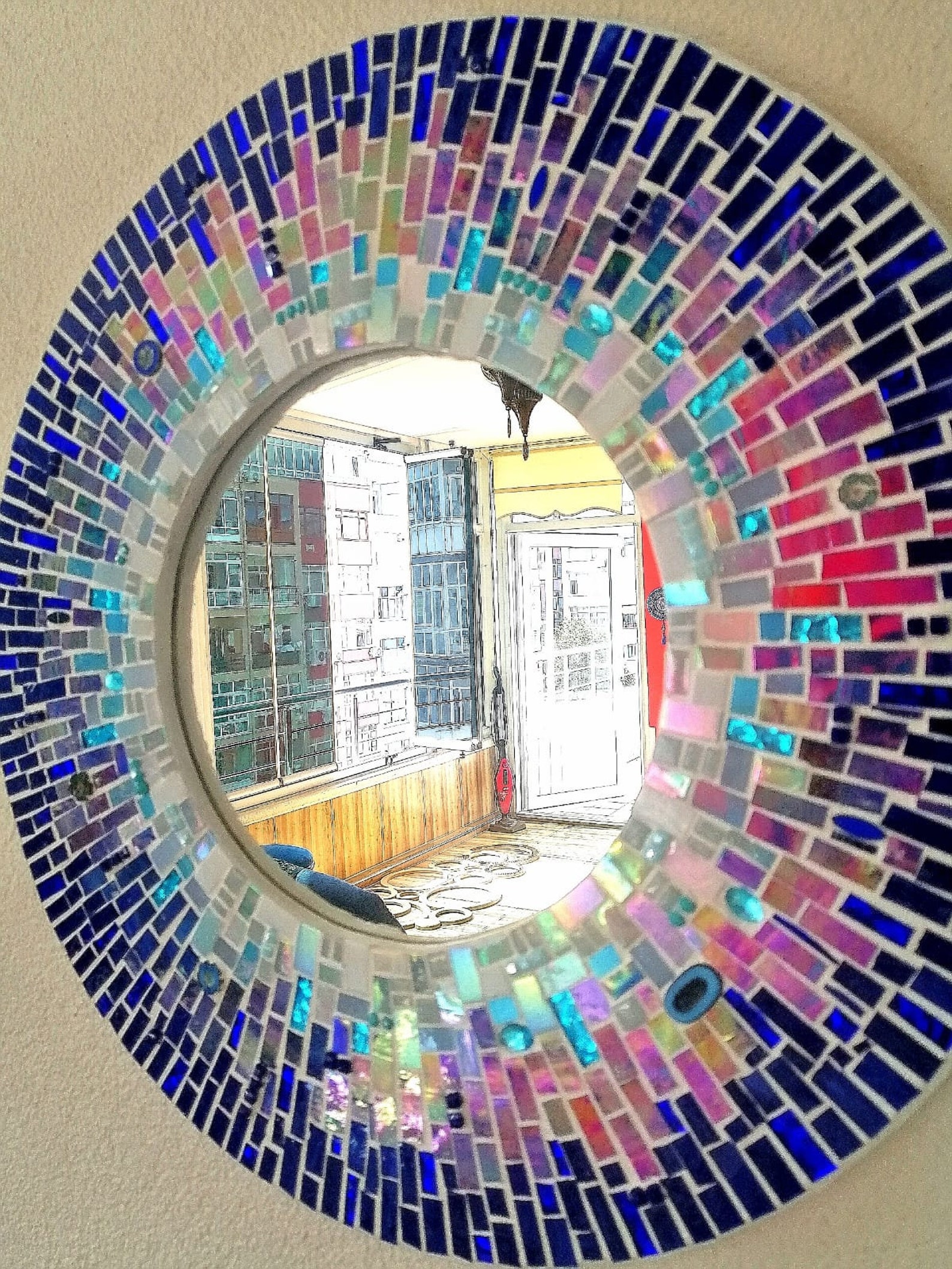 Round Mosaic Mirror Blue Color Mosaic Mirror - Etsy