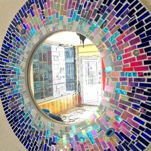 Round Mosaic Mirror, Blue Color Mosaic Mirror - Etsy