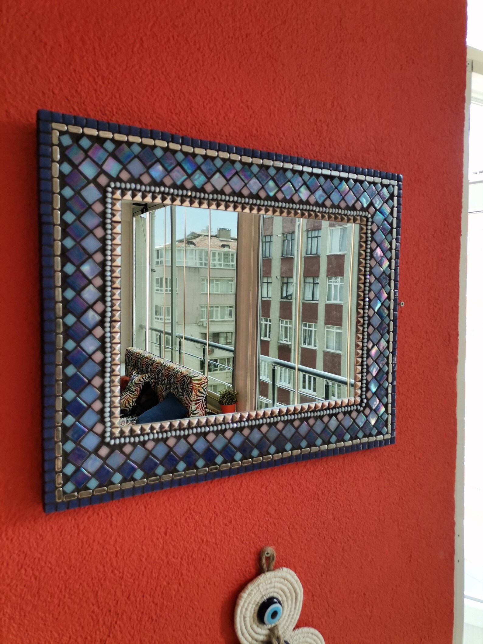 Rectangular Mosaic Mirror Small Mosaic Mirror Blue Mosaic | Etsy