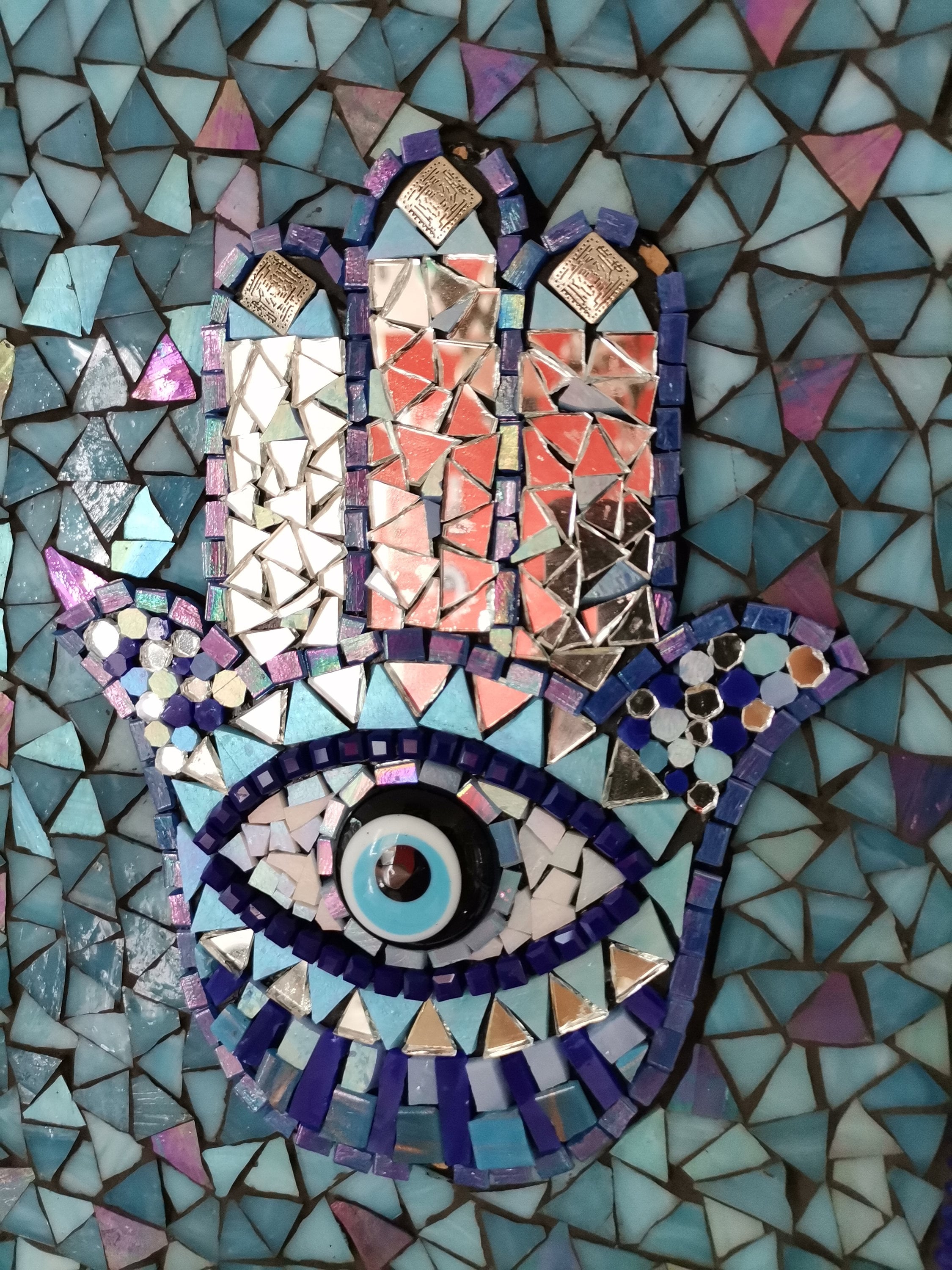 Mosaic Mirror, Hamsa Mosaic Mirror, Evil Eye Mosaic Mirror, Small ...