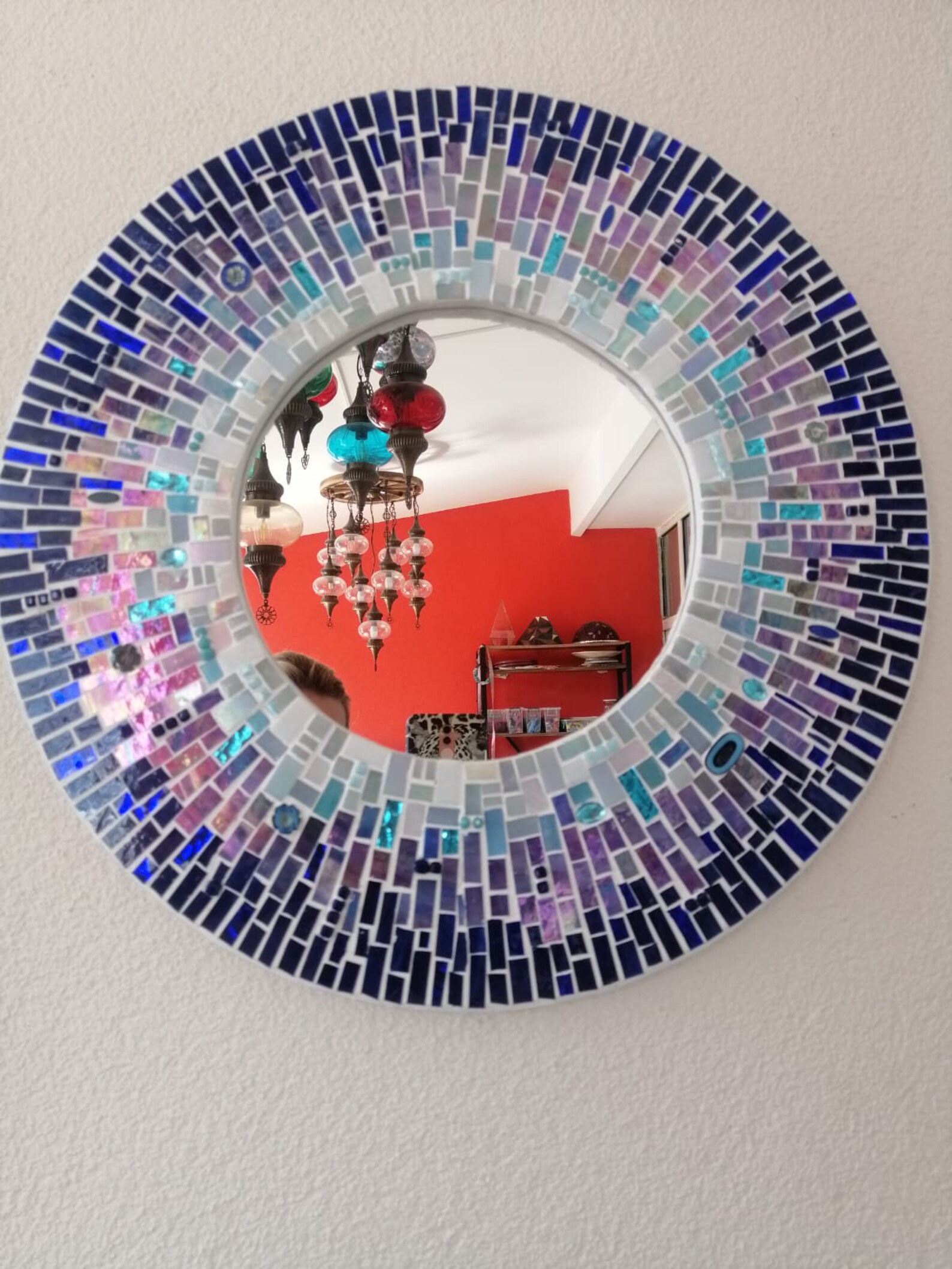 Round Mosaic Mirror Blue Color Mosaic Mirror - Etsy