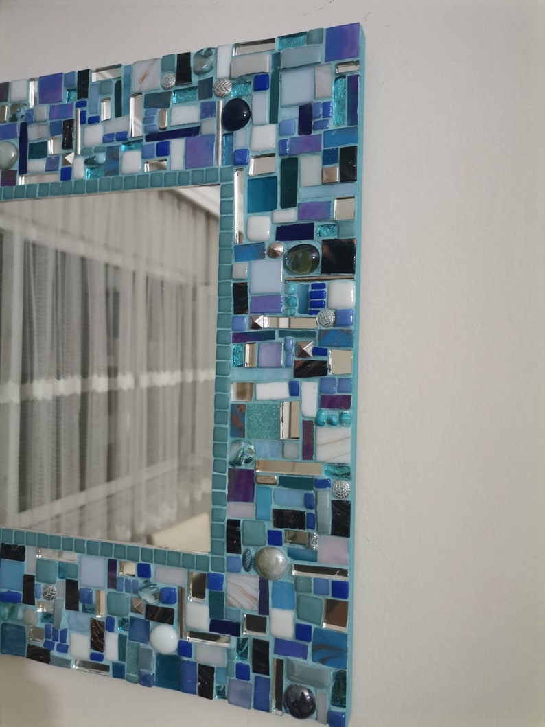 Blue Mosaic Mirror Small Mosaic Mirror Wall Art Christmas - Etsy