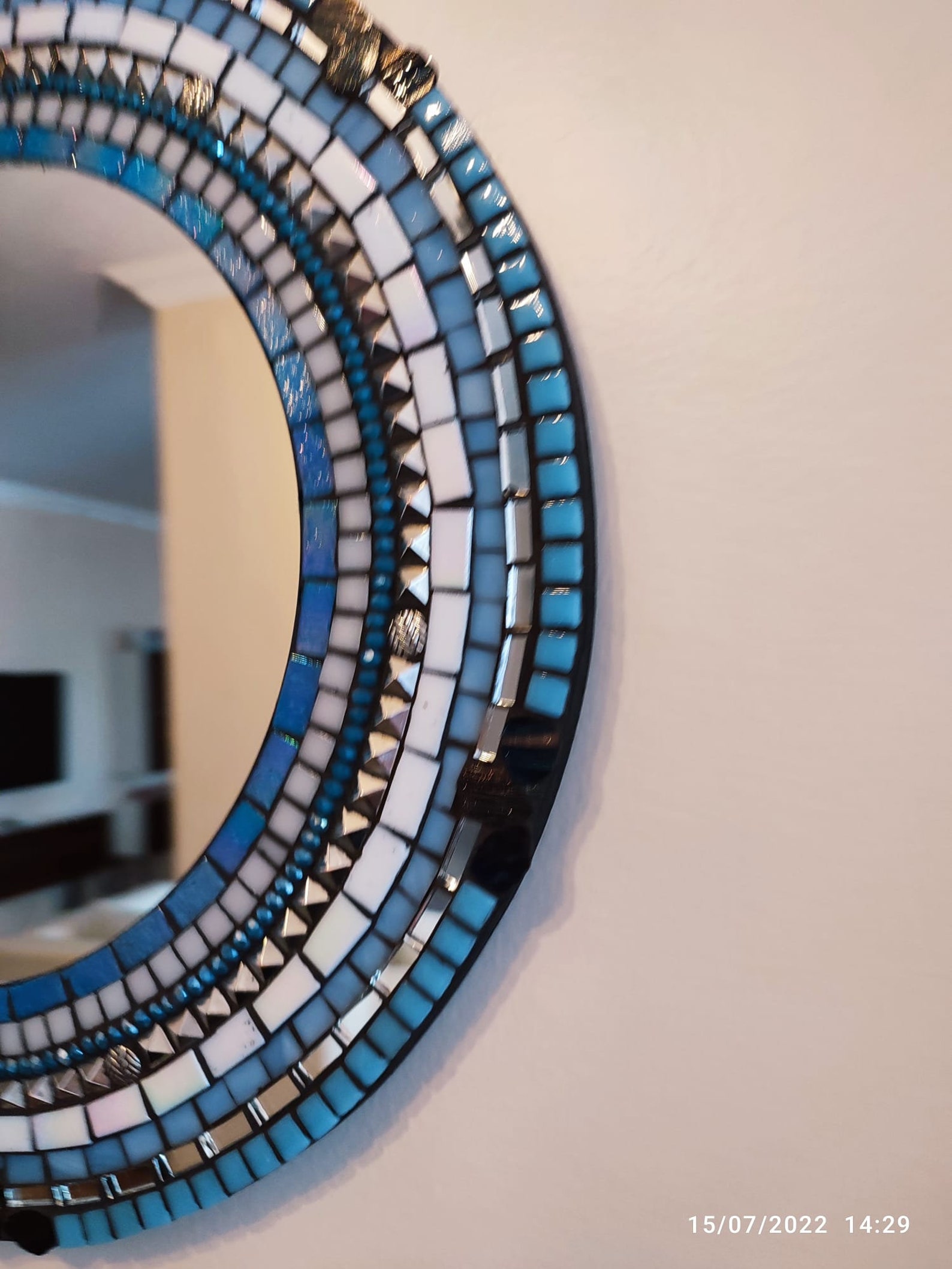 Round Mosaic Mirror Blue Mirror White Mirror - Etsy