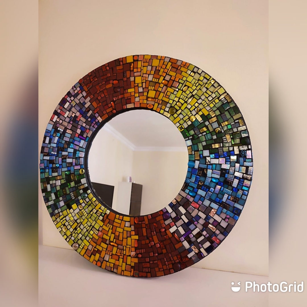 Mosaic Mirror,round Mirror, Rainbow Mosaic Mirror - Etsy