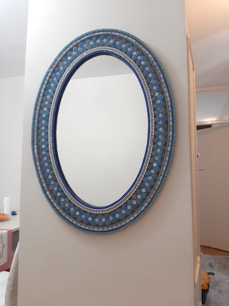 Oval Handmade Mirror ,ellipse Blue Mosaic Mirror,large Wall Miror - Etsy