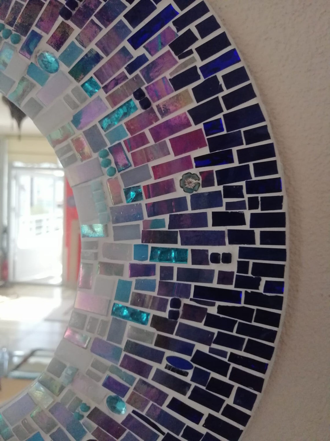 Round Mosaic Mirror Blue Color Mosaic Mirror - Etsy