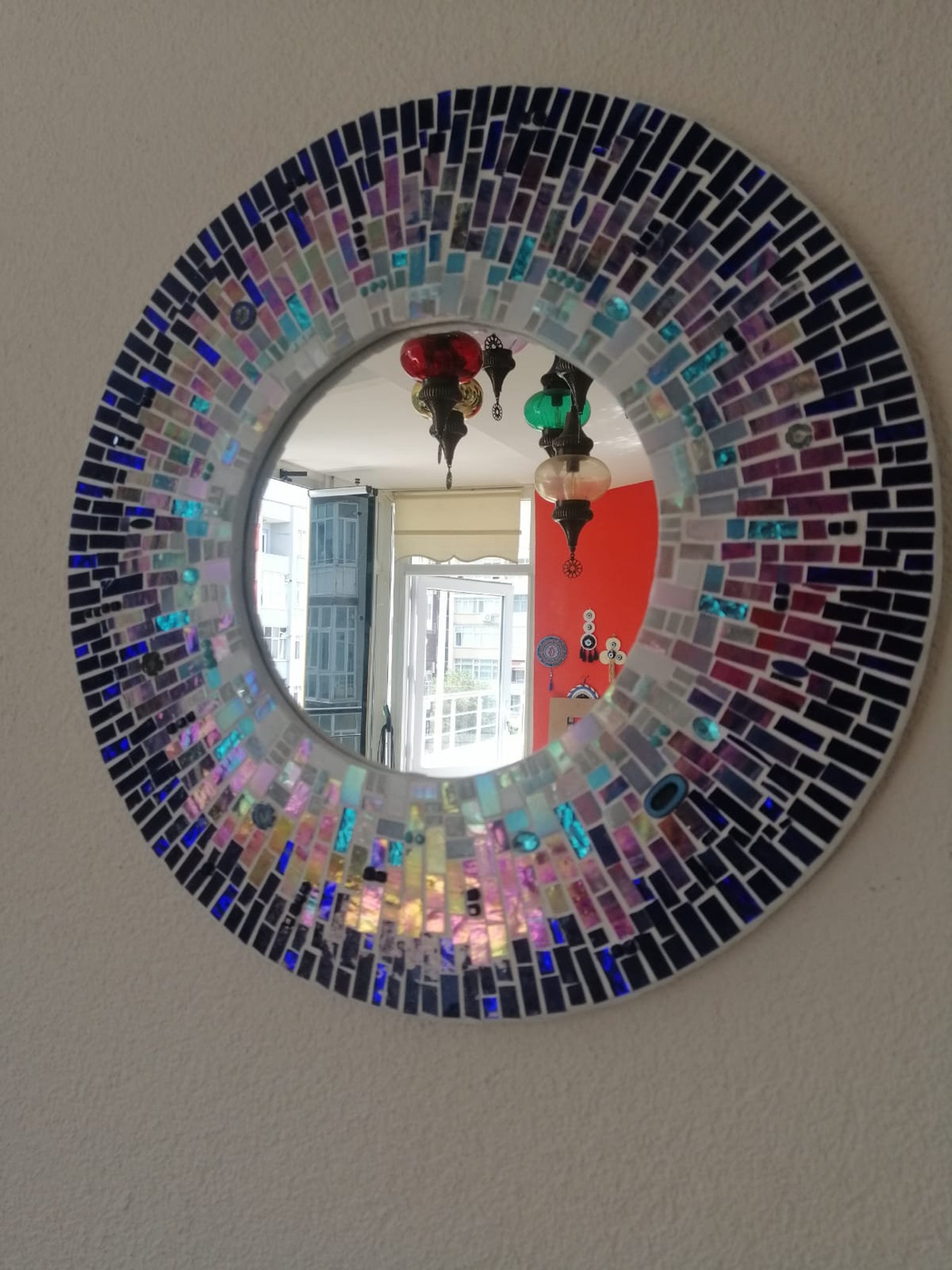 Round Mosaic Mirror Blue Color Mosaic Mirror - Etsy