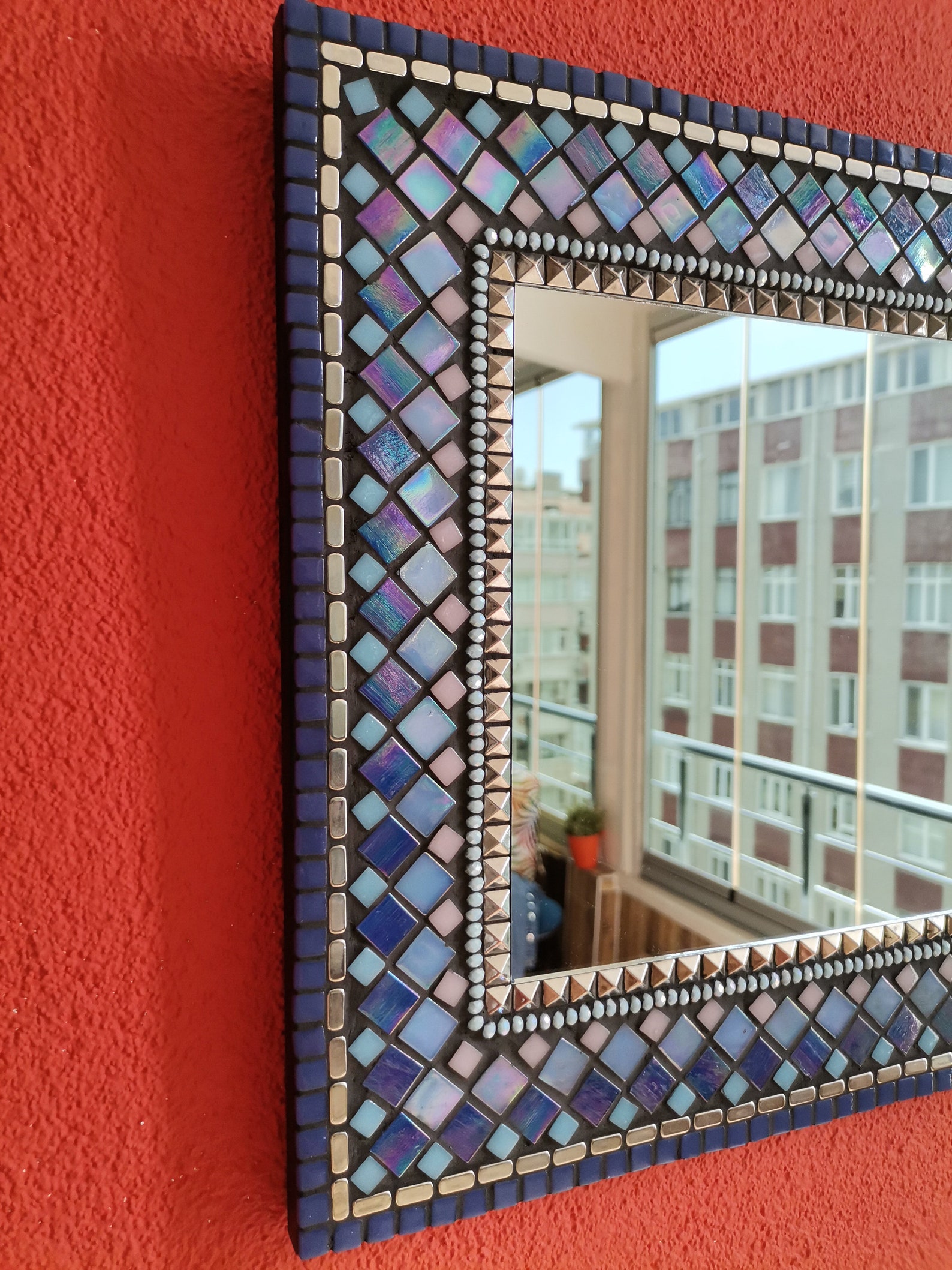 Rectangular Mosaic Mirror Small Mosaic Mirror Blue Mosaic | Etsy