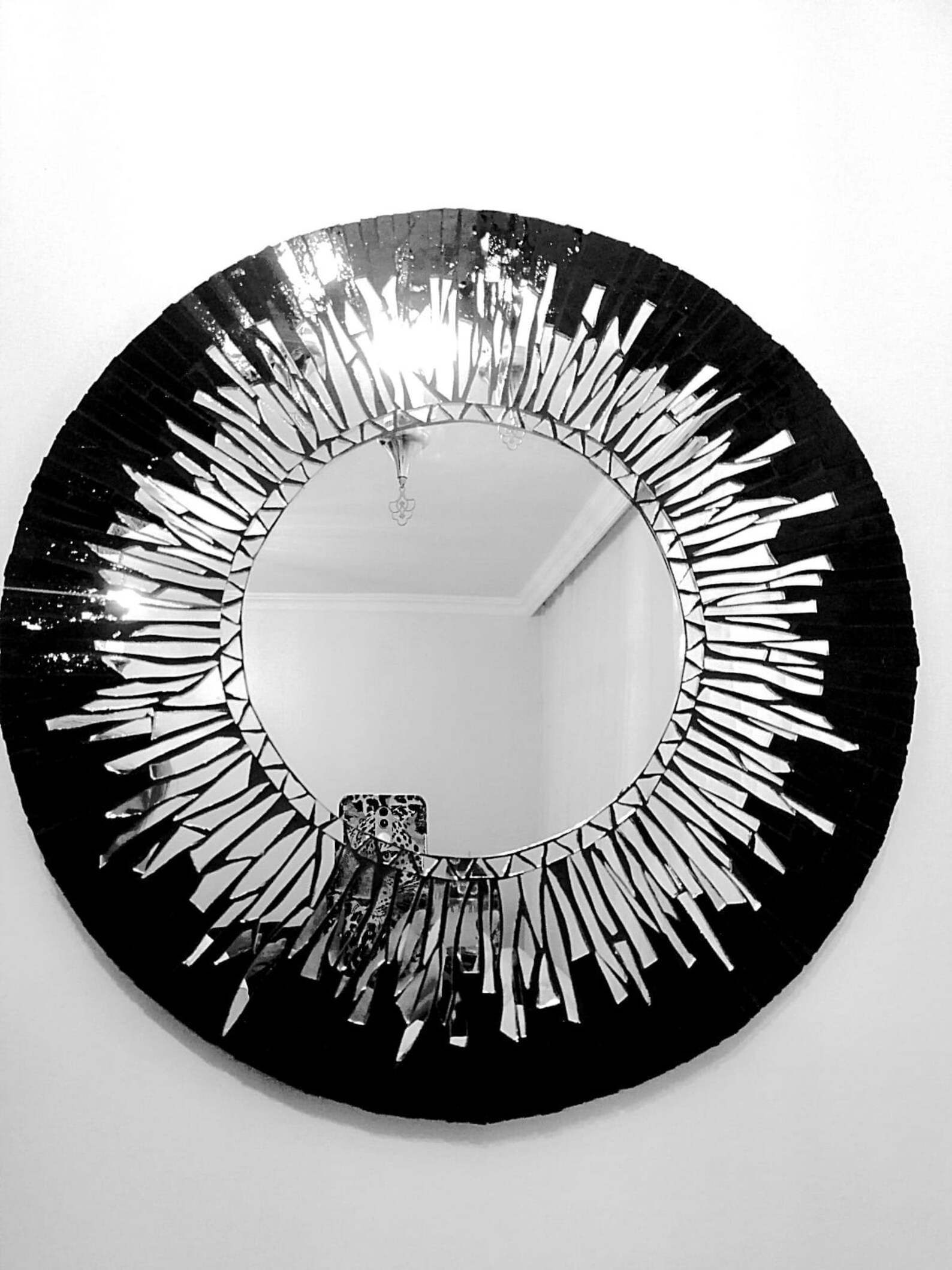 Black Silver Round Mosaic Mirror Handmade Wallart - Etsy