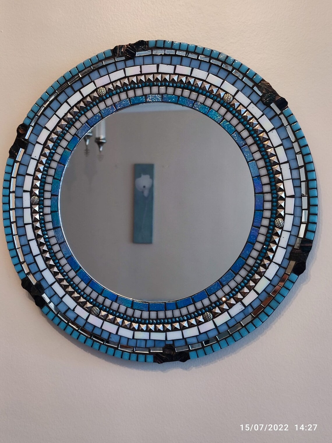 Round Mosaic Mirror Blue Mirror White Mirror - Etsy