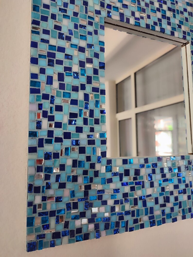Blue Mosaic Wall Mirror, Handmade Decor - Etsy