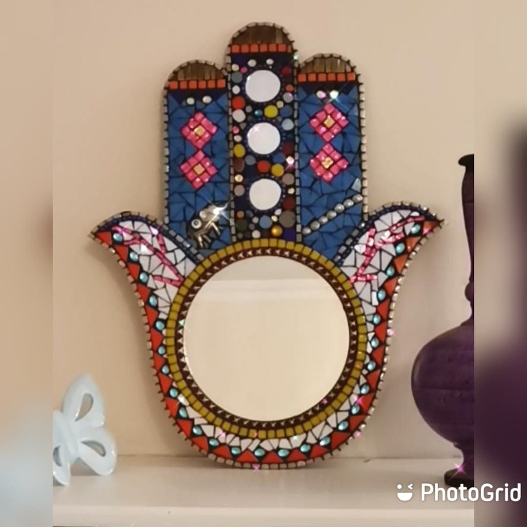 Hamsa Hand Mosaic Wall Mirror, Hand of Fatima Decoration - Etsy