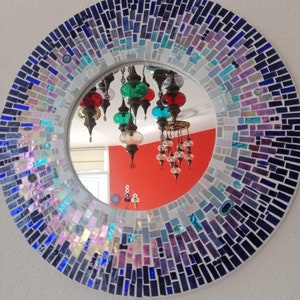 Round Mosaic Mirror, Blue Color Mosaic Mirror - Etsy