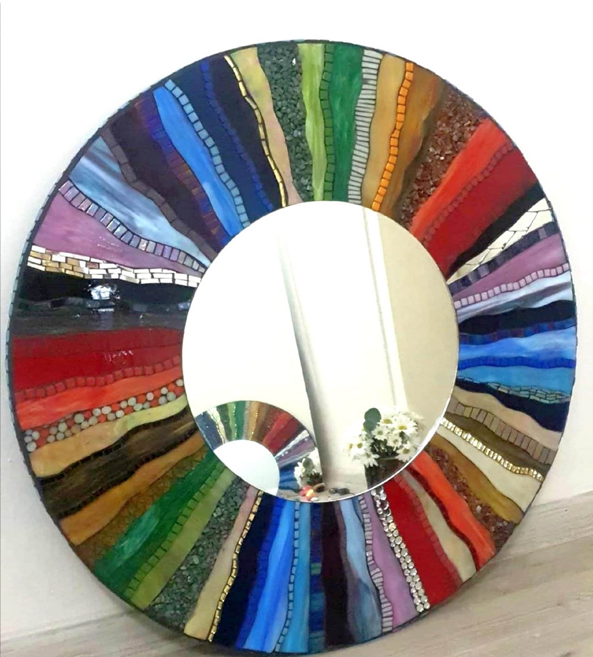Rainbow Mosaic Mirror – Handmade Round Wall Decor - Etsy