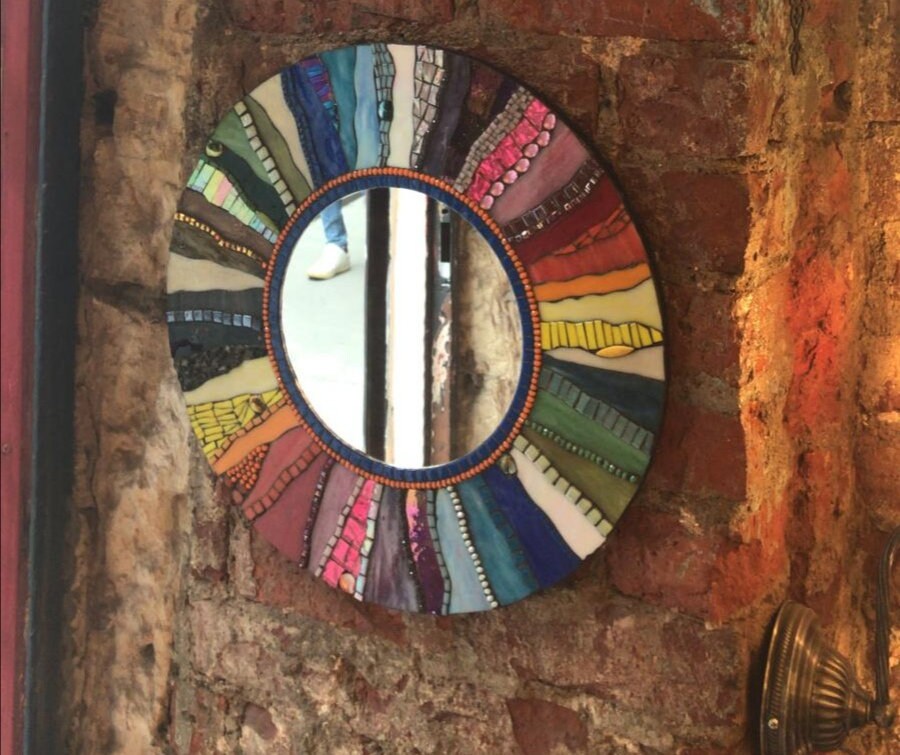 Rainbow Mosaic Mirror – Handmade Round Wall Decor - Etsy
