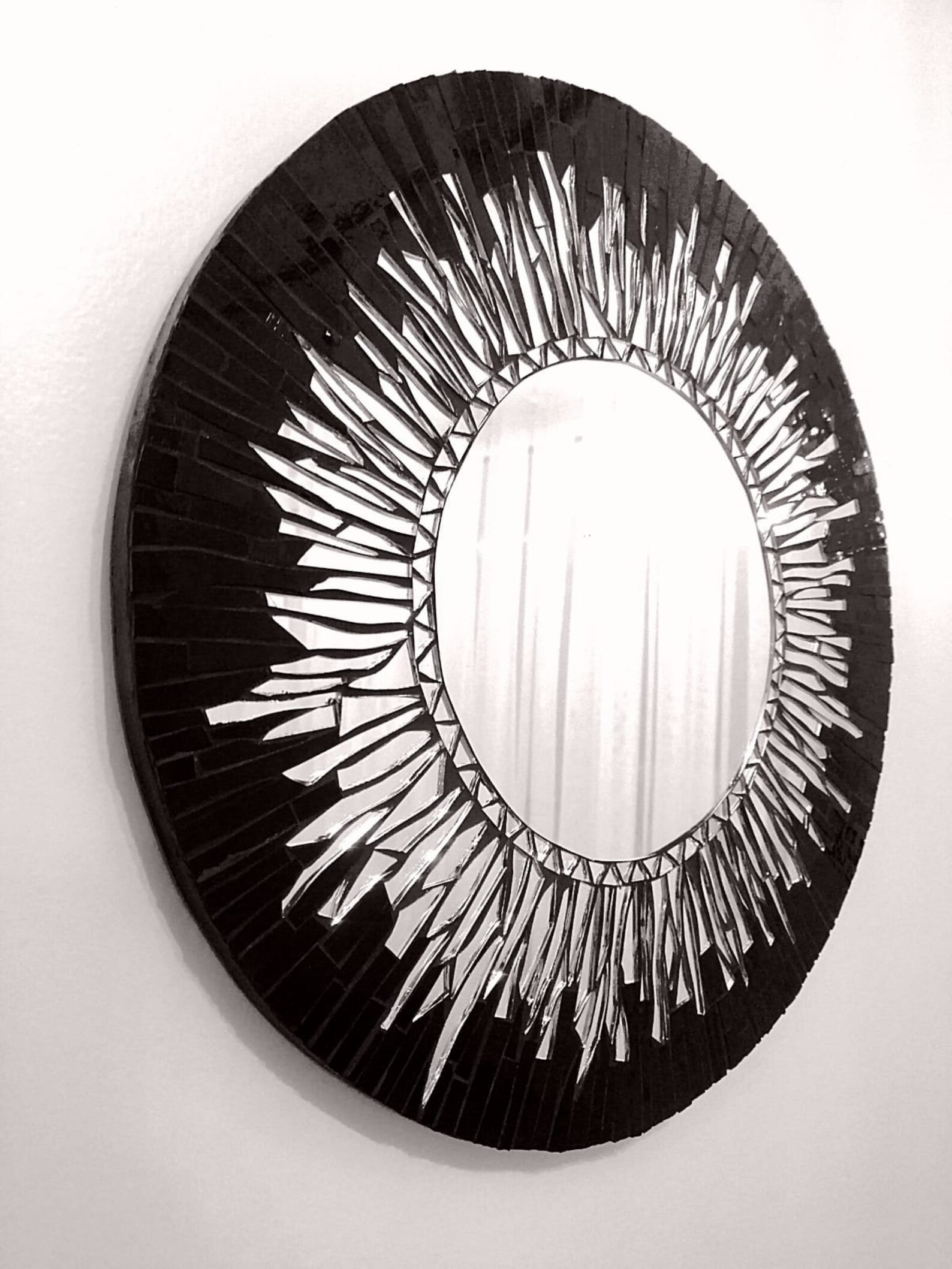 Black Silver Round Mosaic Mirror Handmade Wallart - Etsy