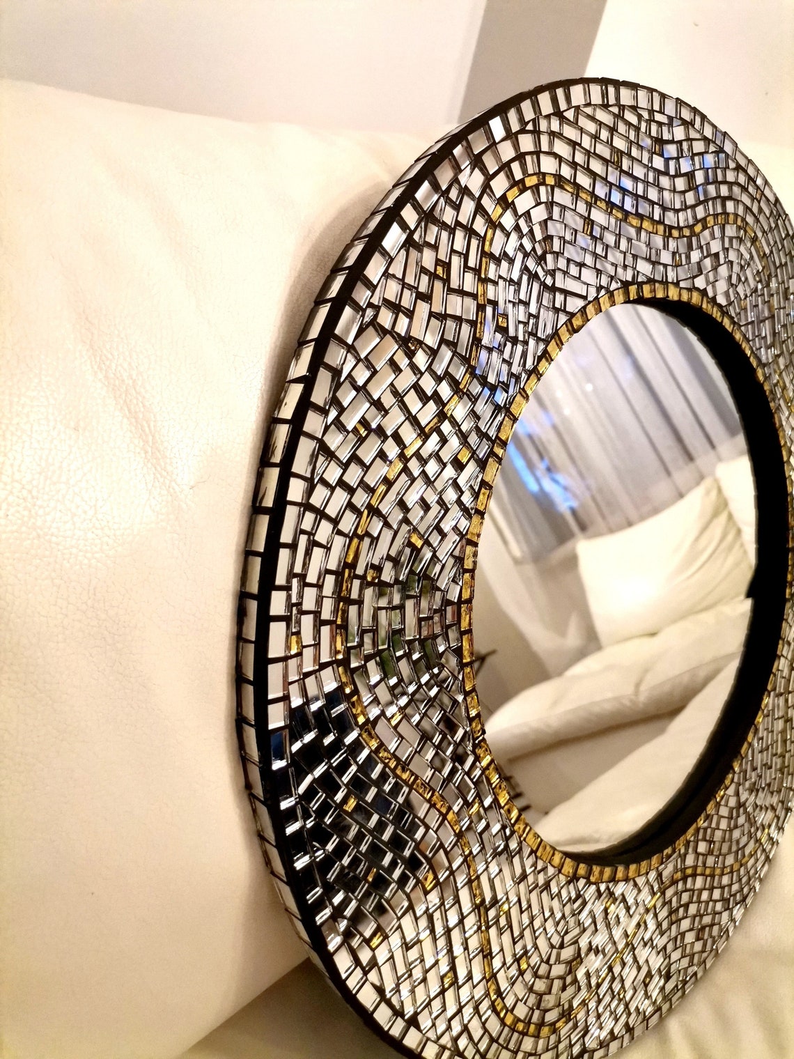 Triple Round Mosaic Mirror Set, Handmade Wall Decor - Etsy