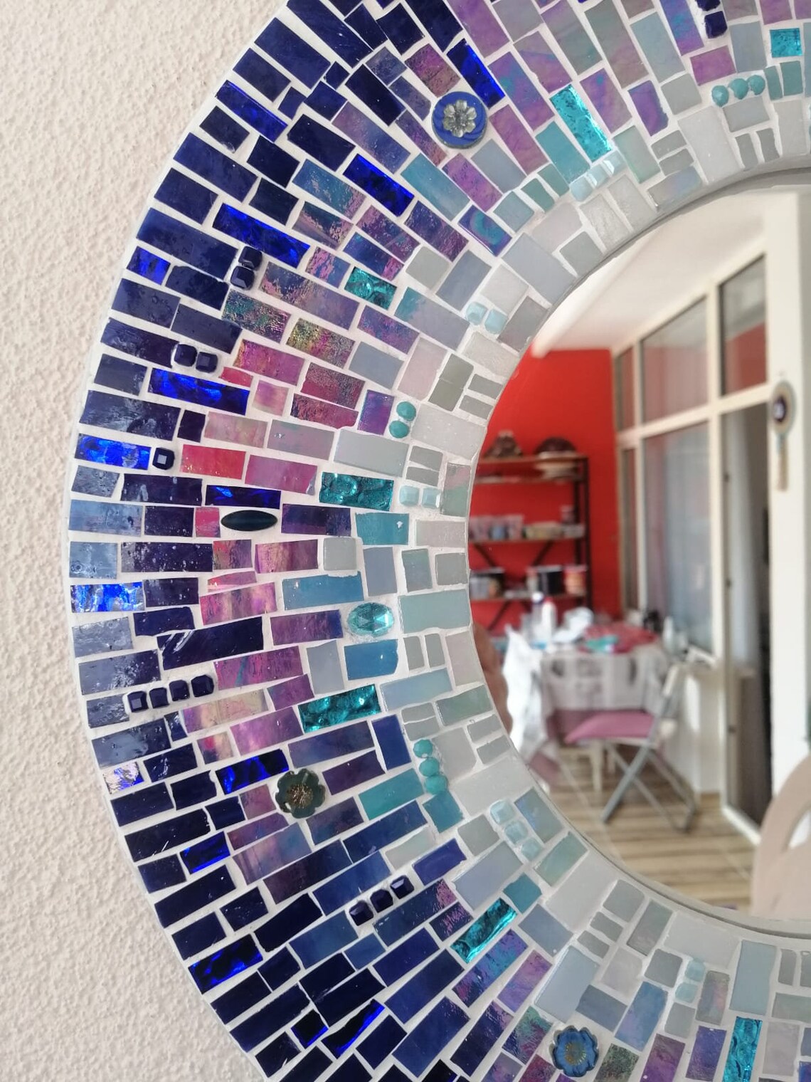 Round Mosaic Mirror Blue Color Mosaic Mirror - Etsy