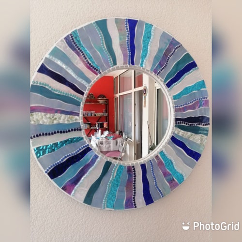Round Mosaic Mirror Blue Color Mosaic Mirror - Etsy