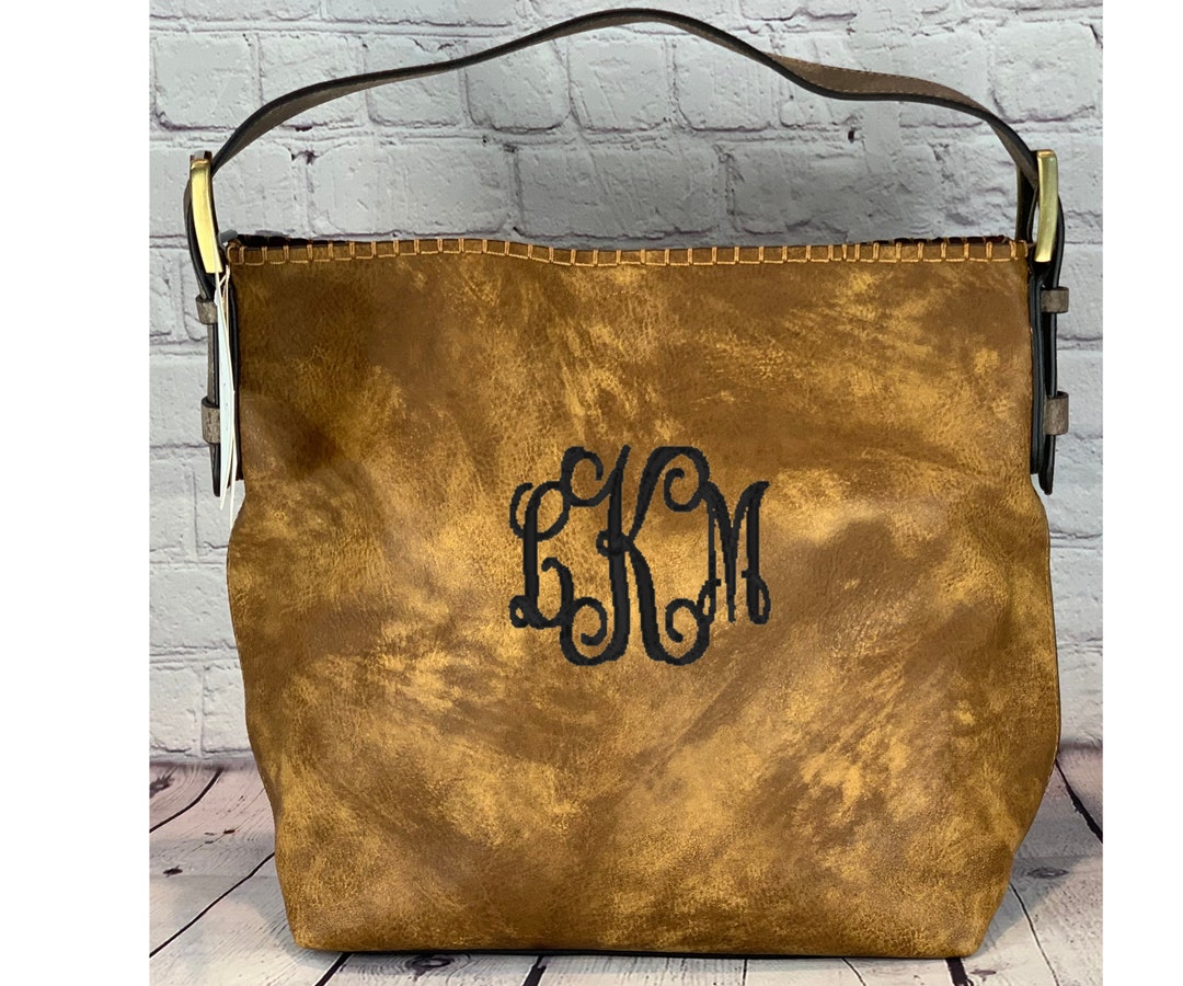 Monogram Vegan Leather Tote, Embroidered Vegan Work Tote, Concealed ...