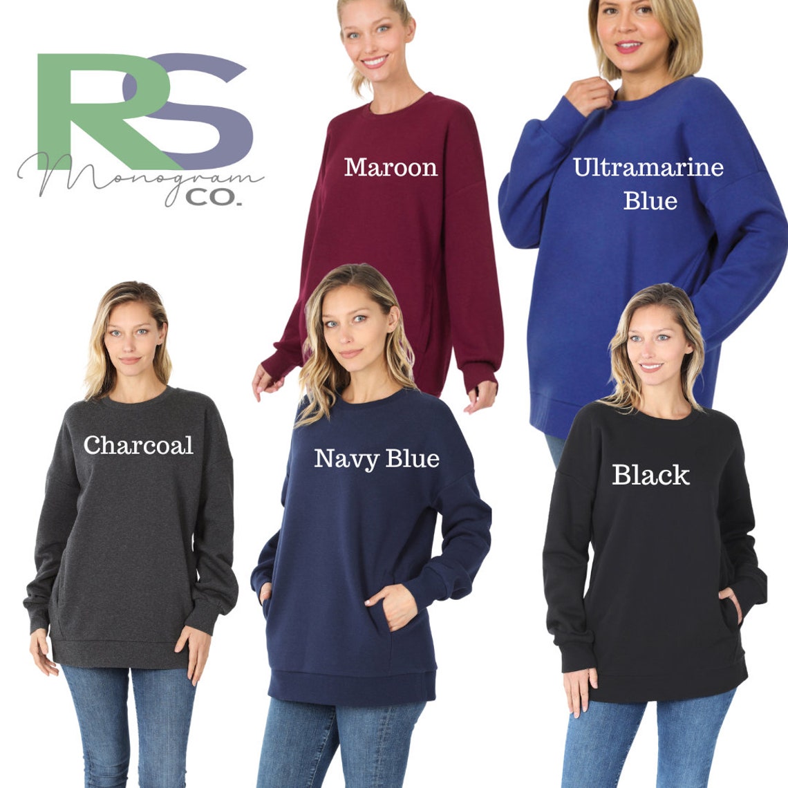 Monogrammed Sweatshirt Monogram Crew Neck Pullover Neckline - Etsy
