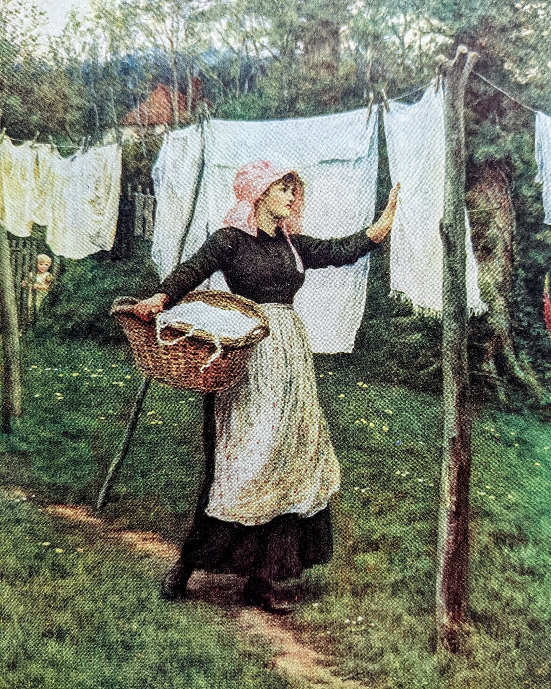 1909 Helen Allingham Drying Clothes Antique Print - Illustration ...