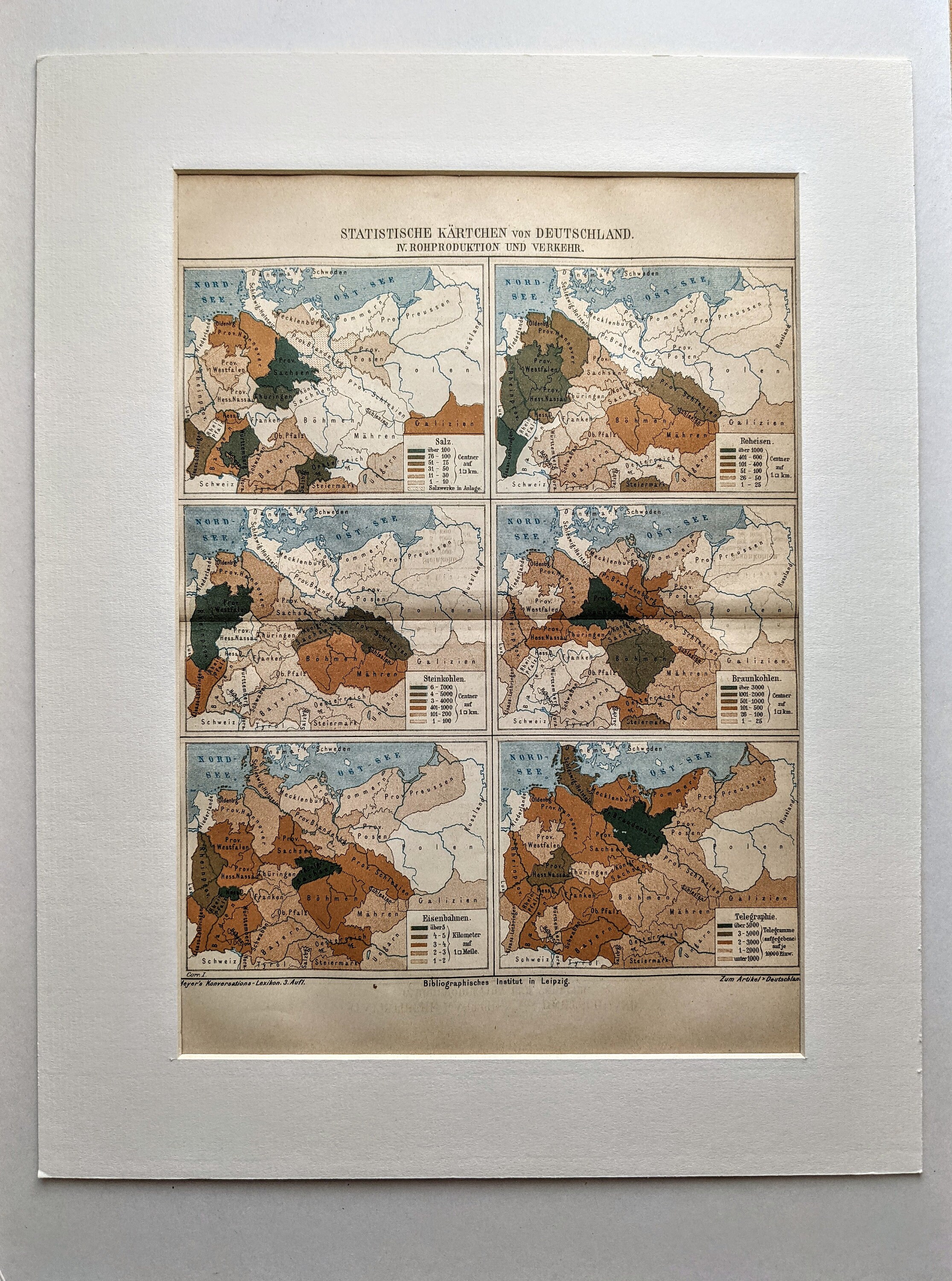 1875 Raw Production & Transport Statistical Map of Germany III Original ...