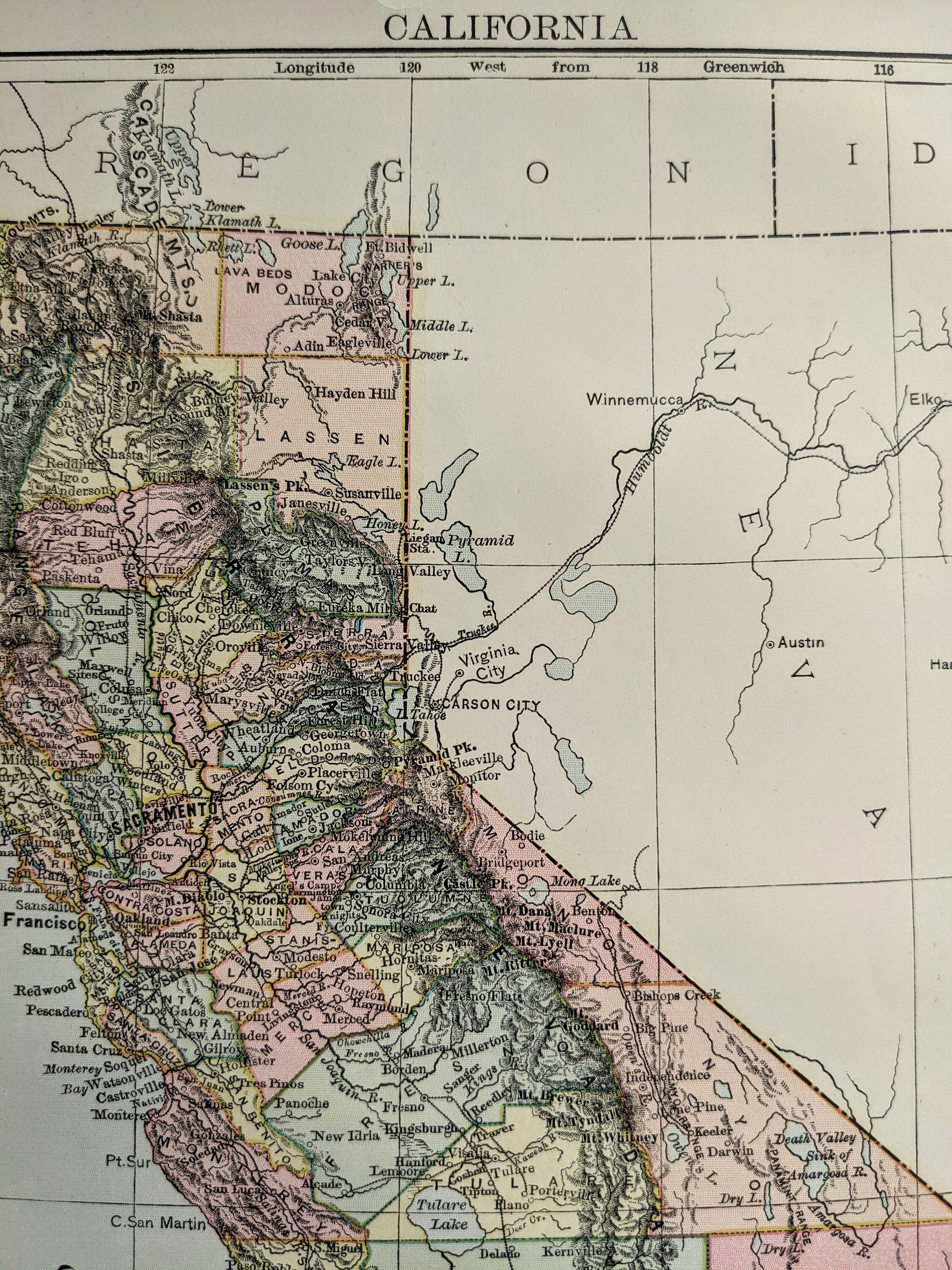 1898 Map of California Original Antique Print Vintage Maps America ...