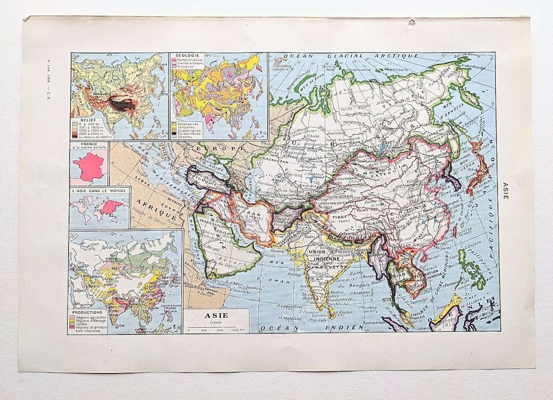 1948 Map of Asia Original Vintage Print Mounted and Matted - Etsy