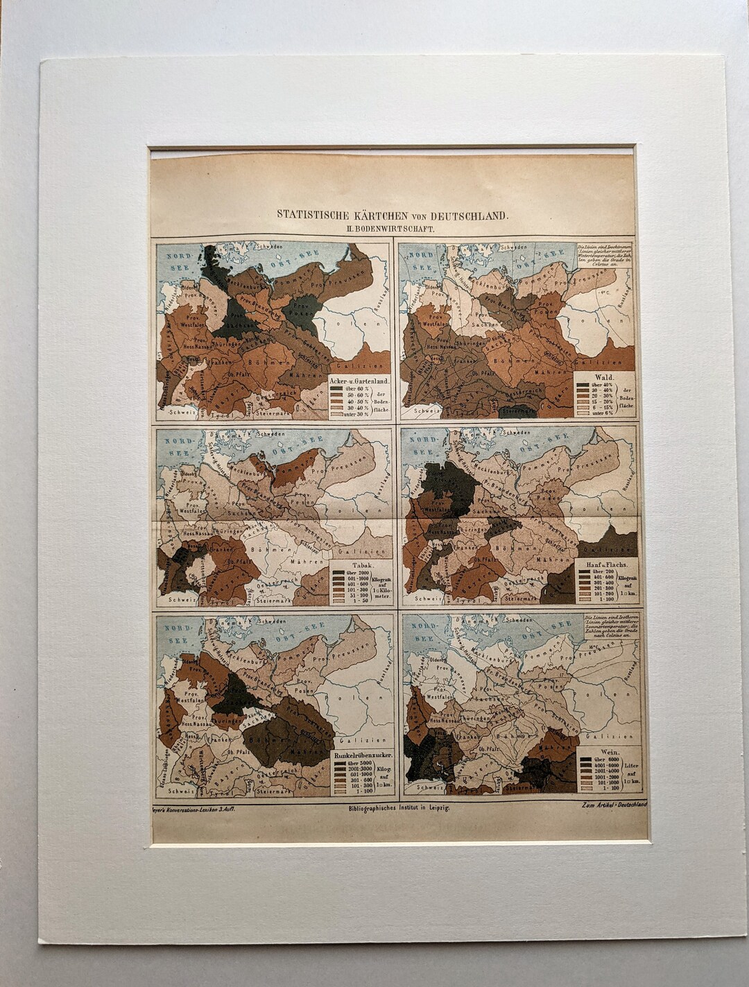 1875 Management Statistical Map of Germany II Original Vintage Print ...