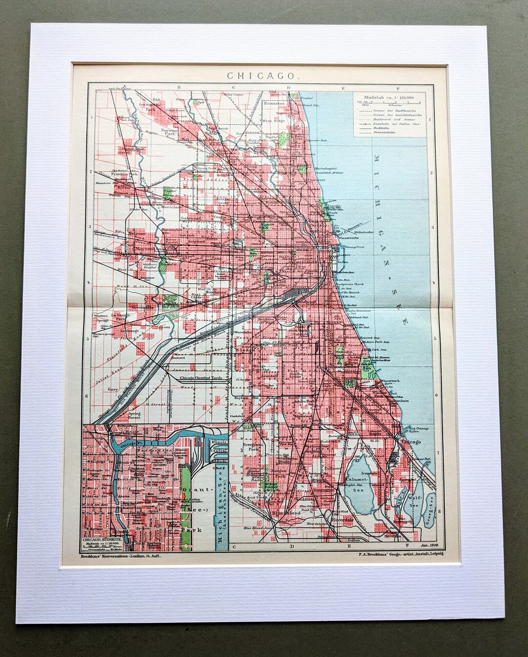 1908 A Map of Chicago, Illinois Original Antique Print - Lithograph ...