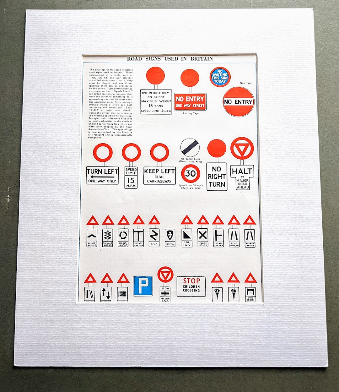 1940 Road Signs Used in Britain Original Vintage Print - Royal ...