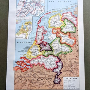 1948 Map of Netherlands Original Vintage Print - Holland - Belgium ...