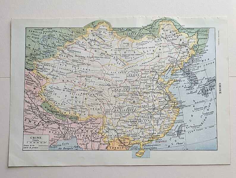 1922 Map of China Original Vintage Print - Cartography - Mounted and ...