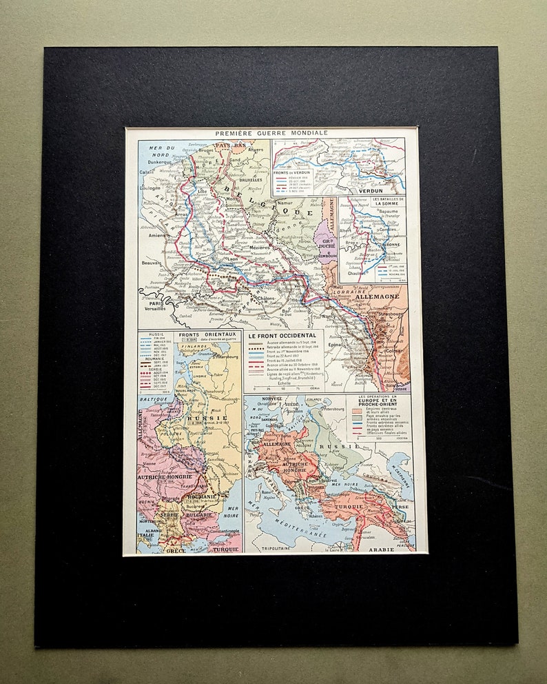 1948 Map During World War I of Europe & the Middle East Western and ...