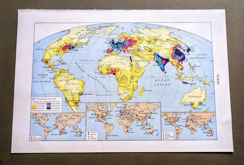 1948 Map of the World Original French Vintage Print Atlas Cartography ...