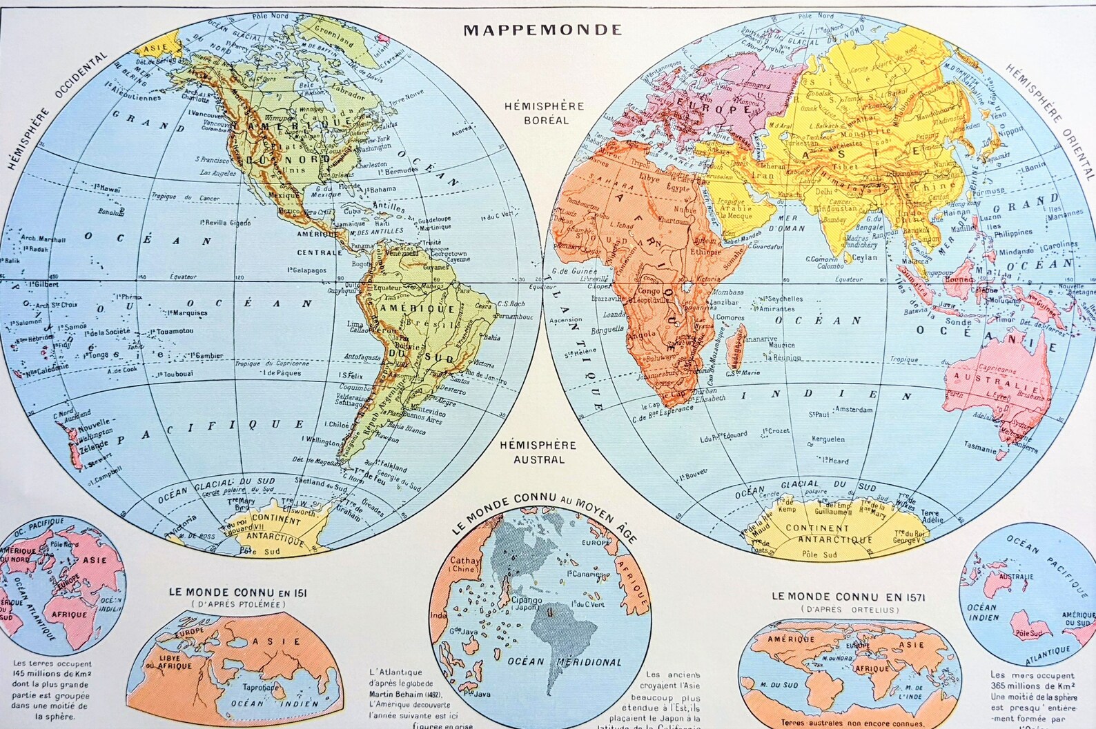 1948 World Map Original French Vintage Print - Atlas - Cartography ...
